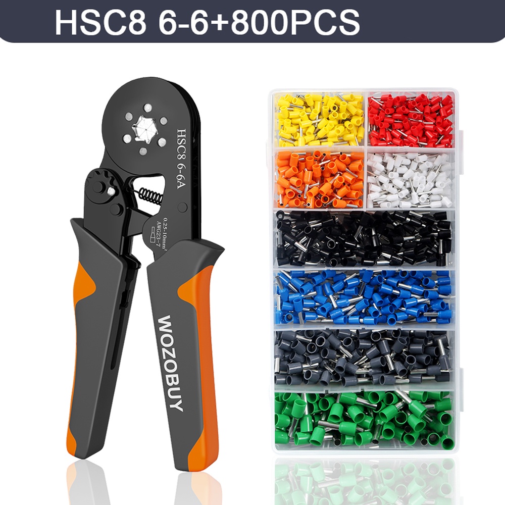 Self-adjusting ratchet line crimper, wire connector ring crimper kit ...