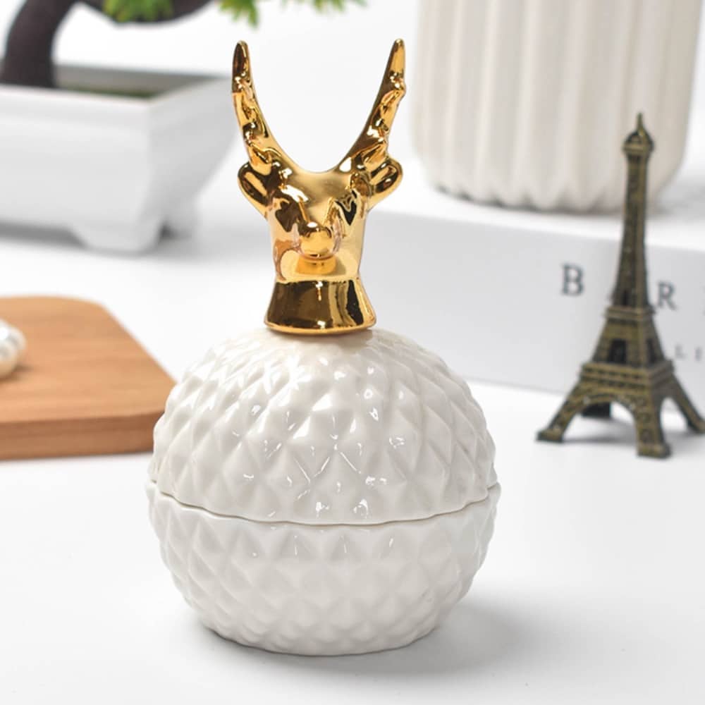 Nordic Style Mini Ceramic Jar Pot Gold-Plated Animal Jewelry ...