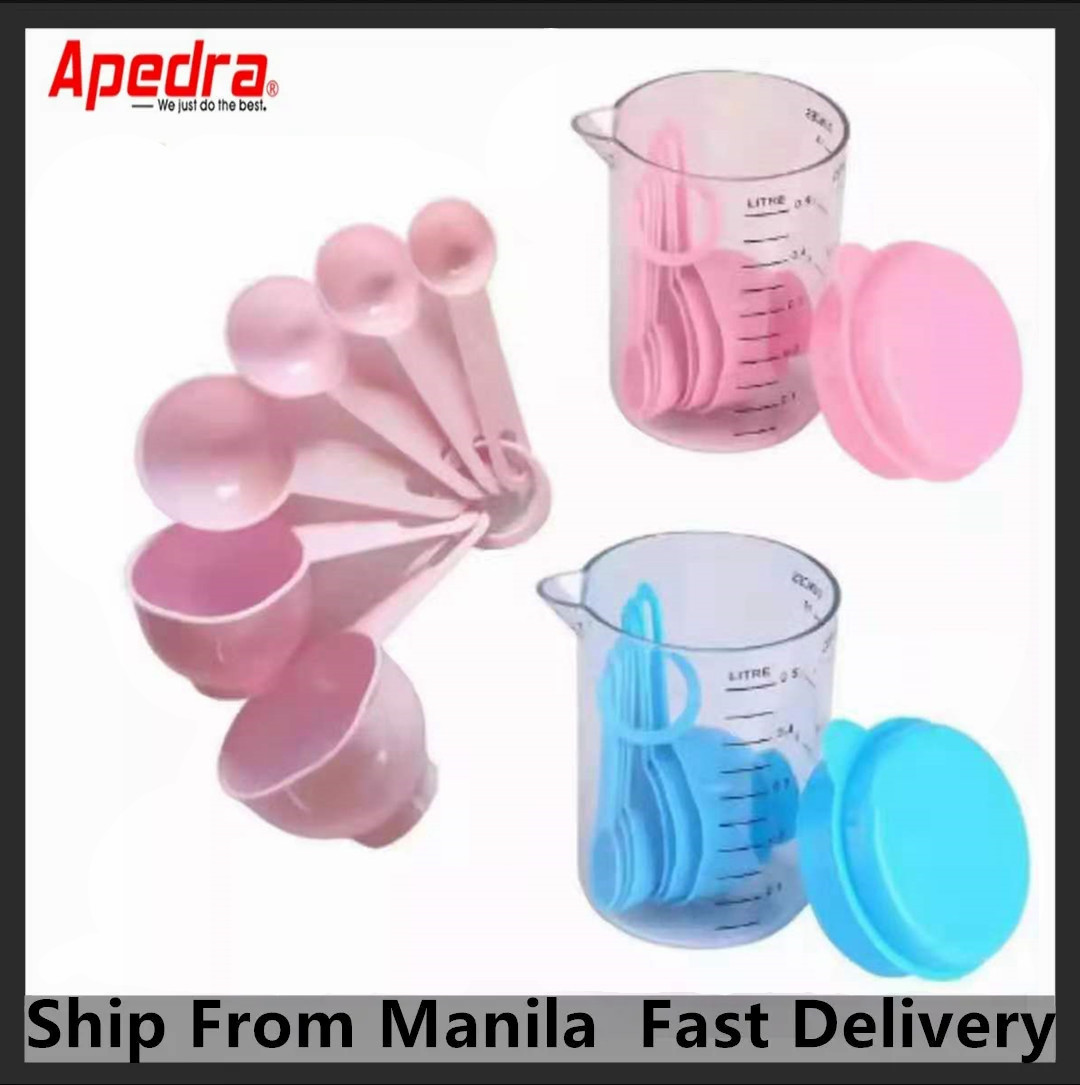 PVC Measuring Cup Container with Spout and Stackable Spoons Set 7pcs ...