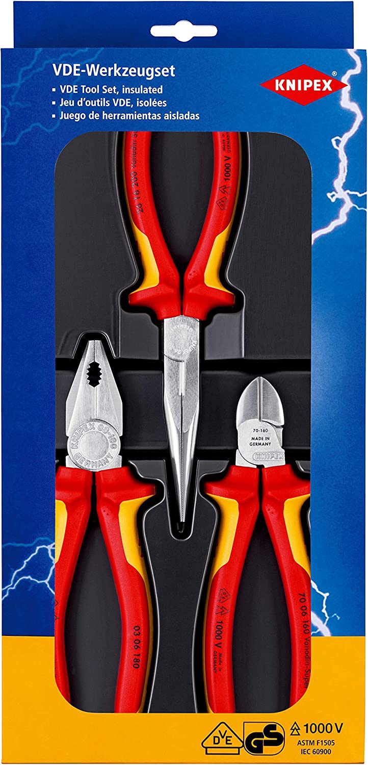 Knipex 00 20 12 Electric Pliers Set, VDE Tool Set, insulated, 3 Piece ...