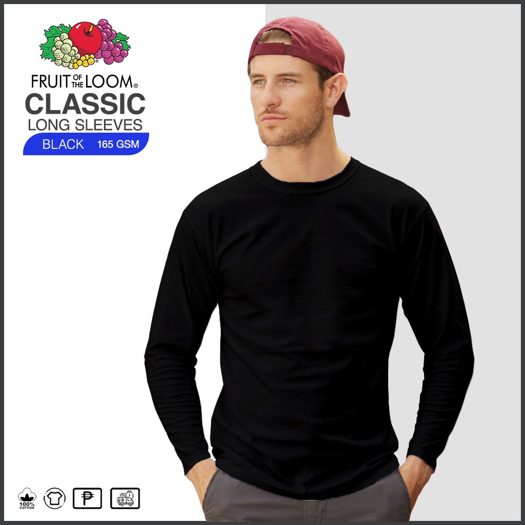 Limited-time offers Plain Long Sleeves 100 Cotton Black - Fruit of the ...