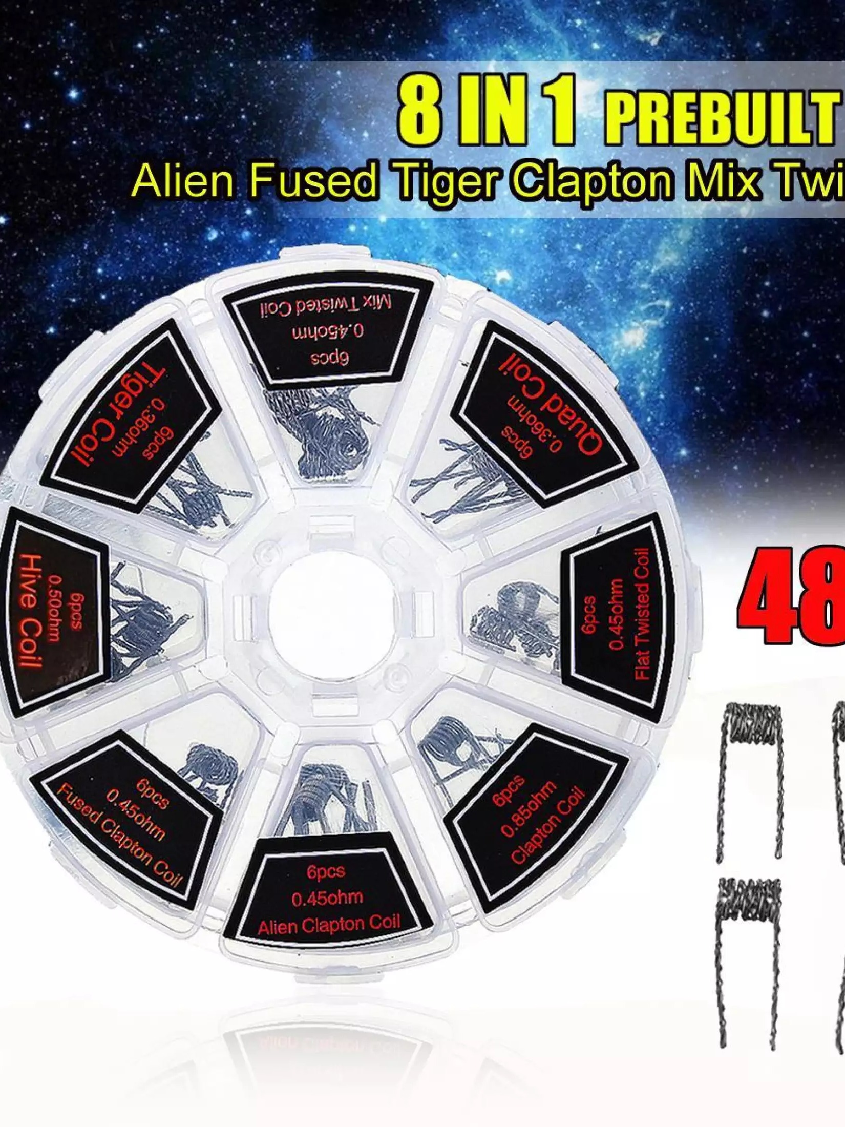 8 in 1 48 pcs Prebuilt Coils Alien Fused Tiger clapton Mix Twisted ...