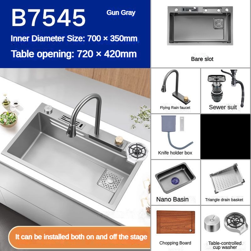 Kitchen sink 304 stainless steel black sink 4MM thickened material ...