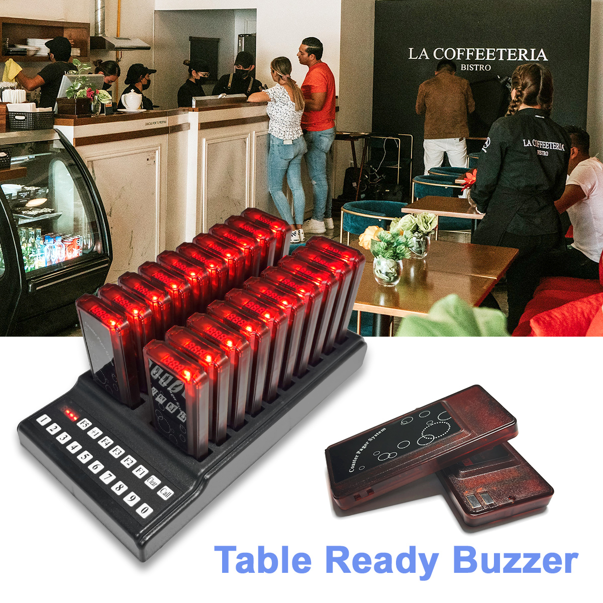 Restaurant Pager Buzzer Number Calling System with 20 Buzzers for ...