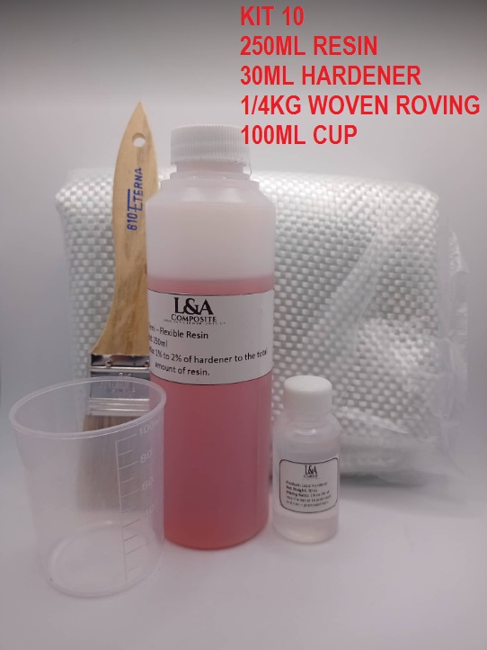 FIBERGLASS PREMIX RESIN (A10) - 250ML RESIN, 30ML HARDENER, 1/4KF WRC, 1PC BRUSH W/ 100ML CUP ...