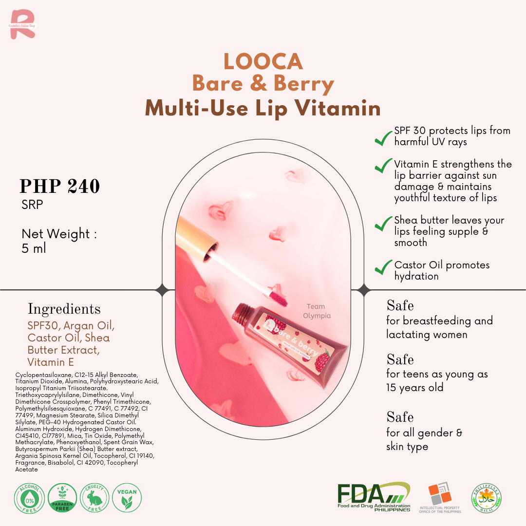 LOOCA Bare & Berry Multi-Use Lip Vitamin with SPF 30 - expiry November ...