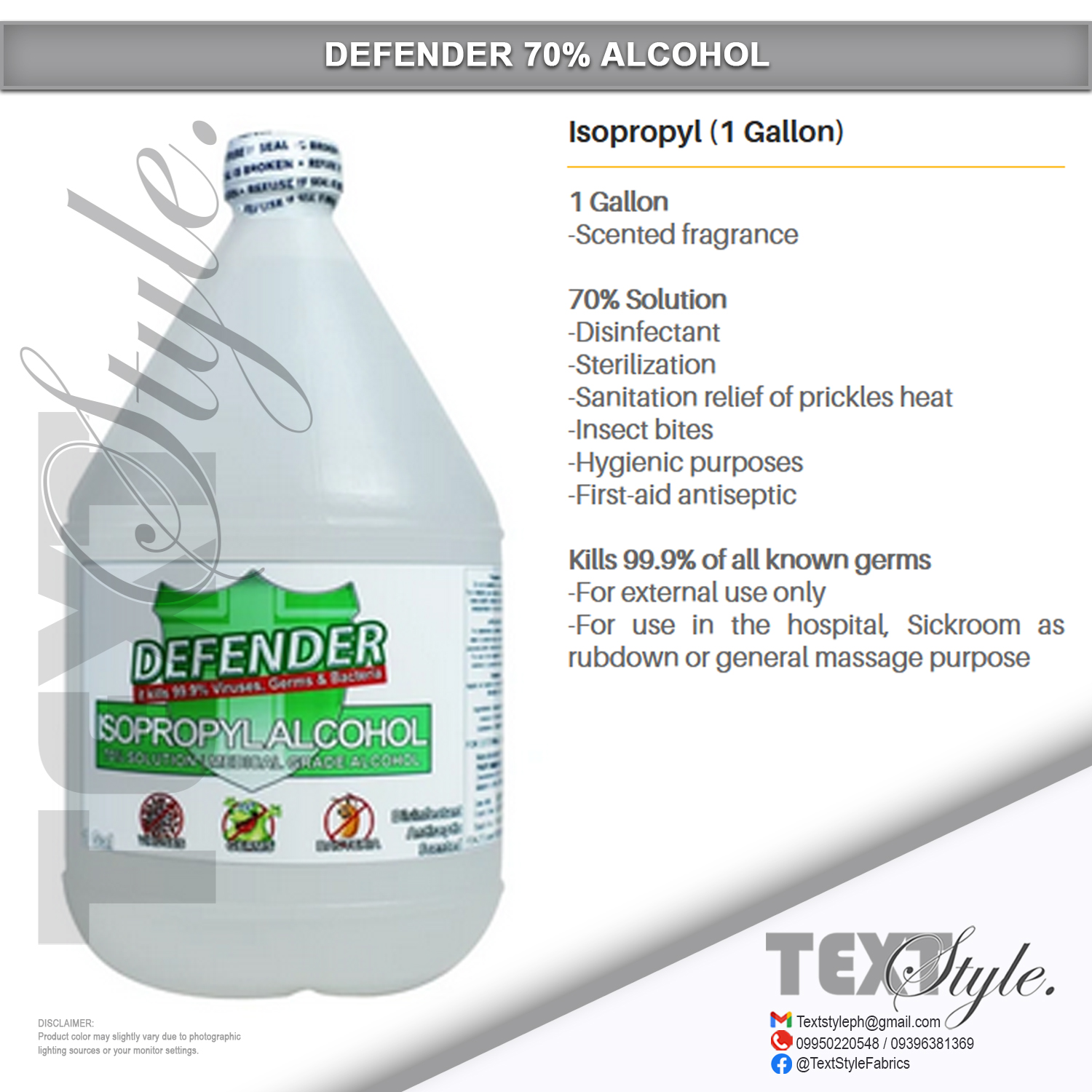Textstyle Defender 70% Isopropyl Alcohol (1 Gallon) | Lazada PH