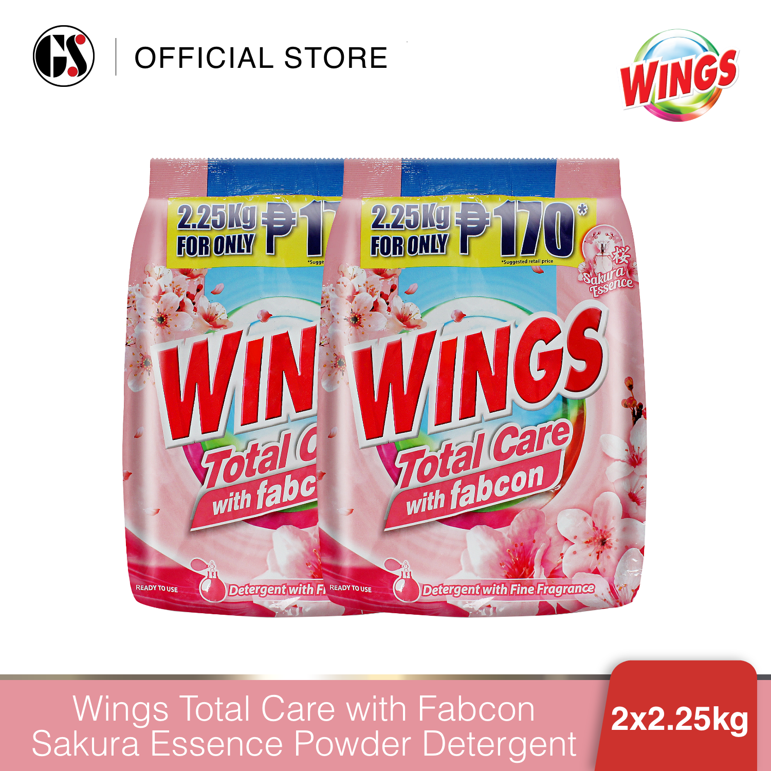 Wings Total Care w/ Fabcon Sakura Essence Powder Detergent 2.25kg Set ...