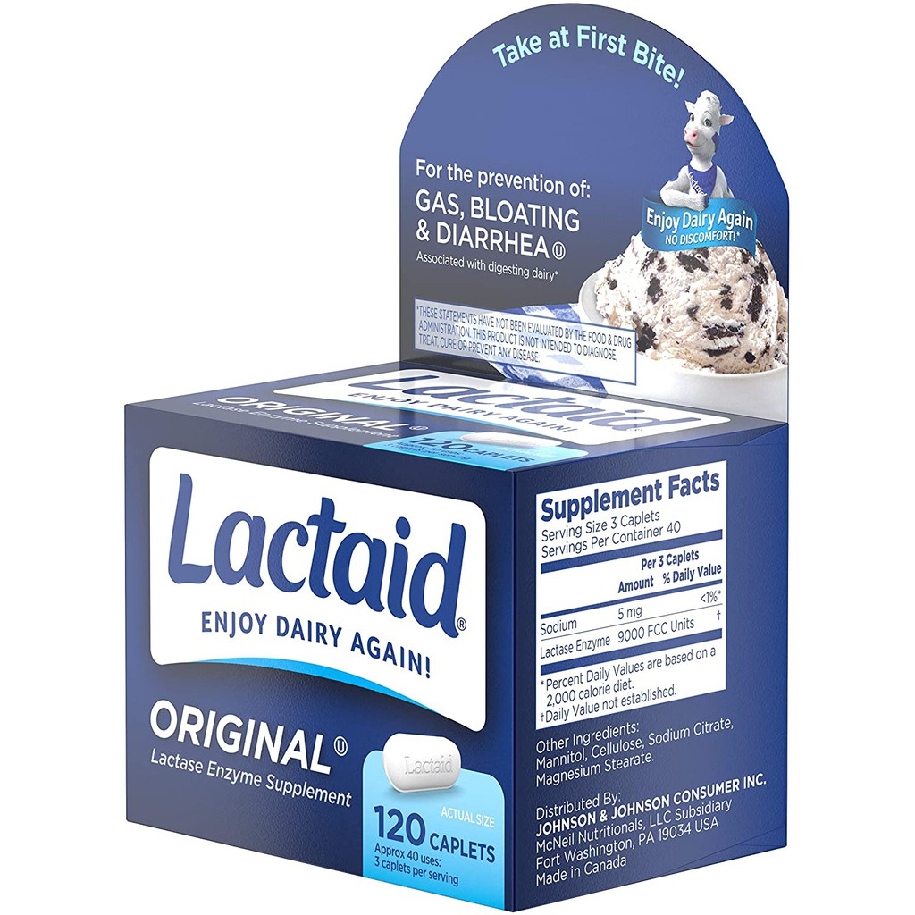 Lactaid Original Strength Lactose Intolerance Caplets with Lactase ...