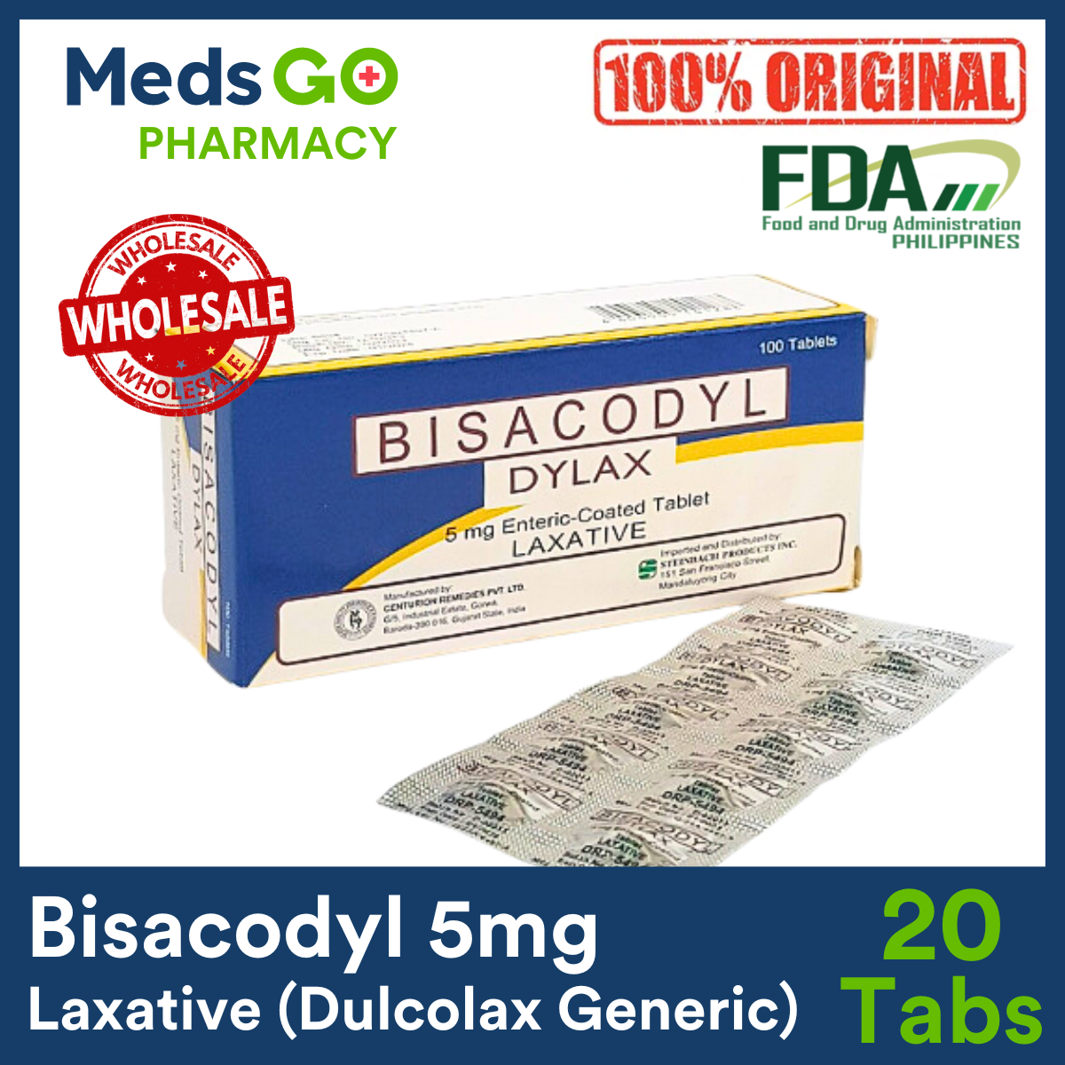 Bisacodyl Laxative 5mg - 20 Tablets Constipation Relief (Prelax Dylax ...