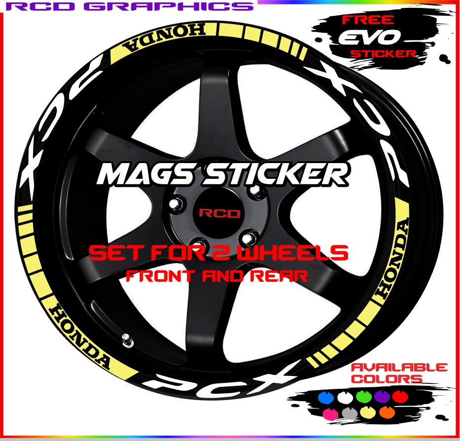Honda Pcx mags sticker good for 2 wheels set front and rear dsgn3 ...
