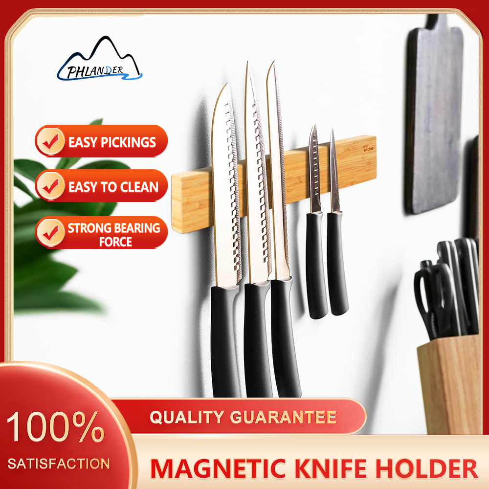 Magnetic Knife Holder Bamboo Knifes Holder Knife Scissors Organizer ...