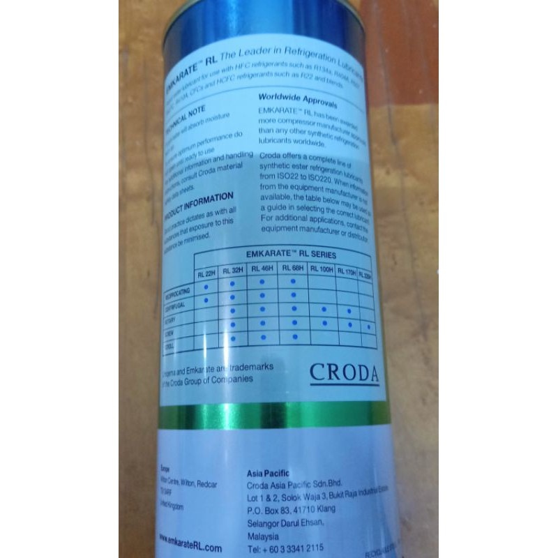 BESAT SALE!℡☞ [RL 68 H] COMPRESOR OIL EMKARATE RL 68 H REFRIGERATION ...