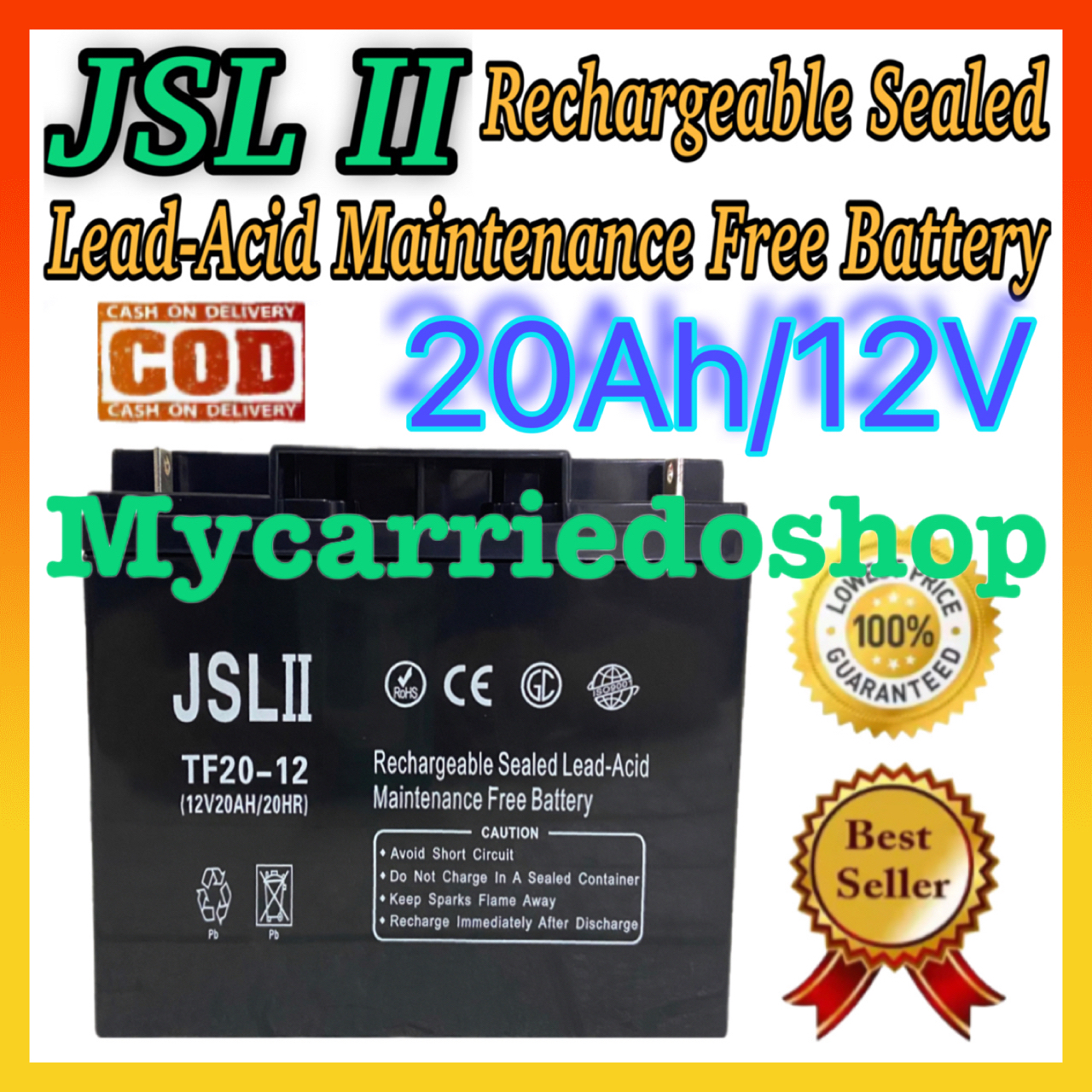 JSL II 20Ah TF20-12 12V 20Ah/20HR Rechargeable Sealed Lead-Acid ...