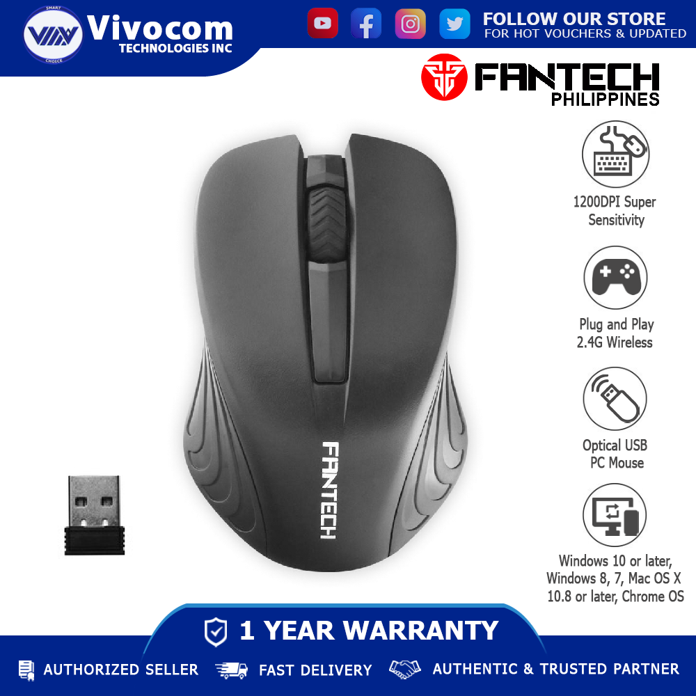 FANTECH W189 2.4GHz Wireless Office Smart Sleep Silent Optical USB PC ...