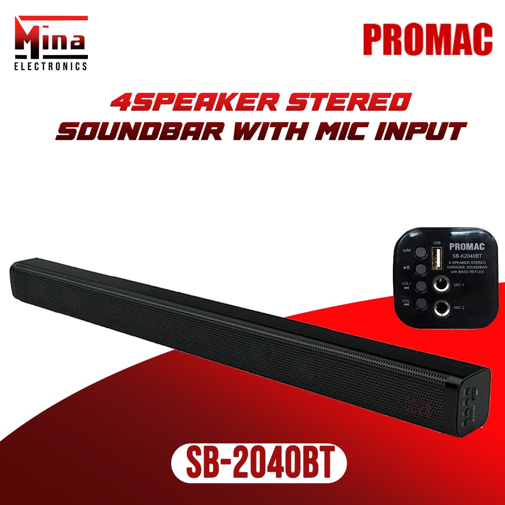 PROMAC SB-K2040BT 4-Speaker Stereo Karaoke Sound bar with Bass Reflex ...