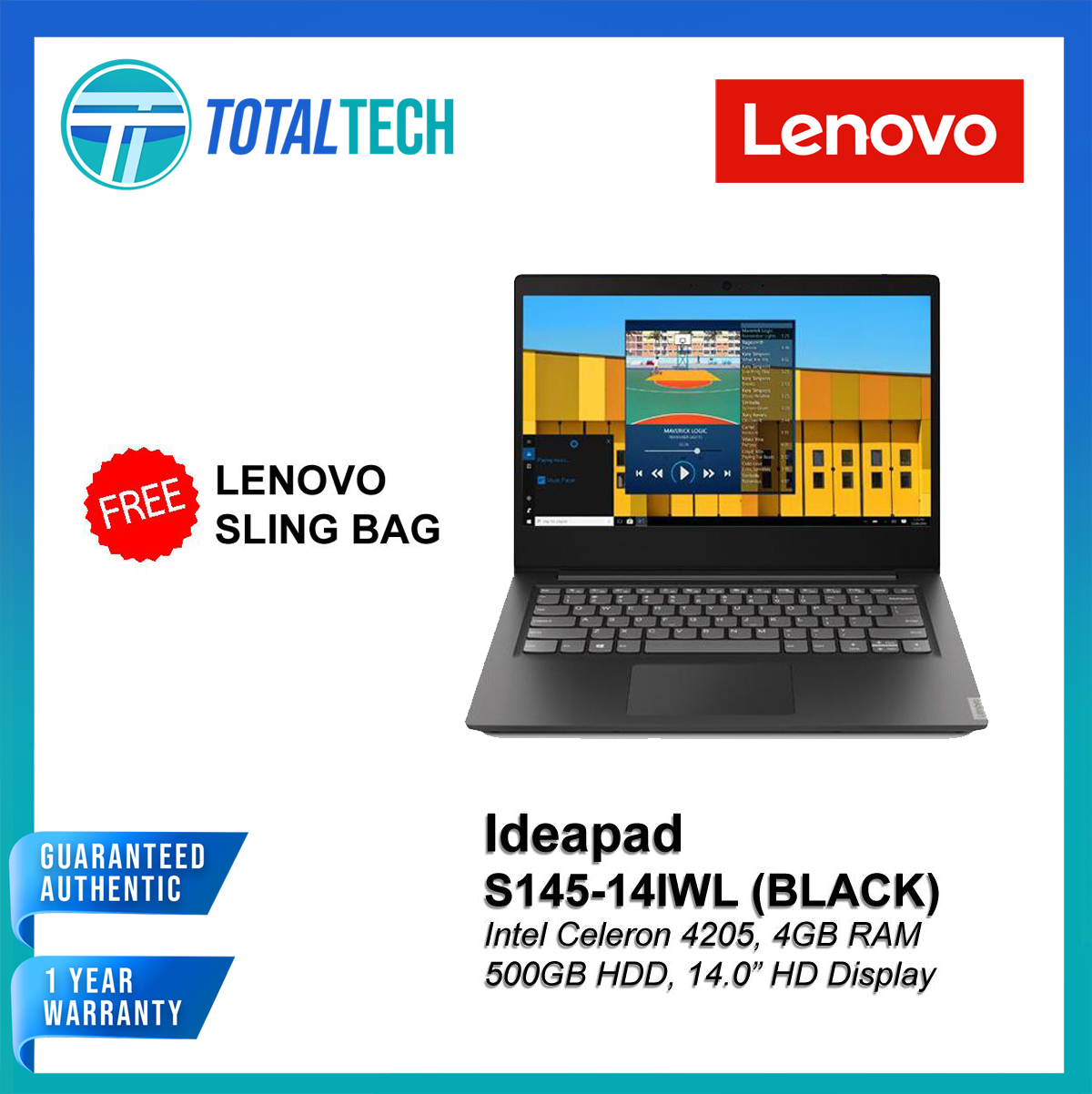 Lenovo IdeaPad S145 -14IWL (81MU000NPH Black) 14-in HD Intel Celeron ...