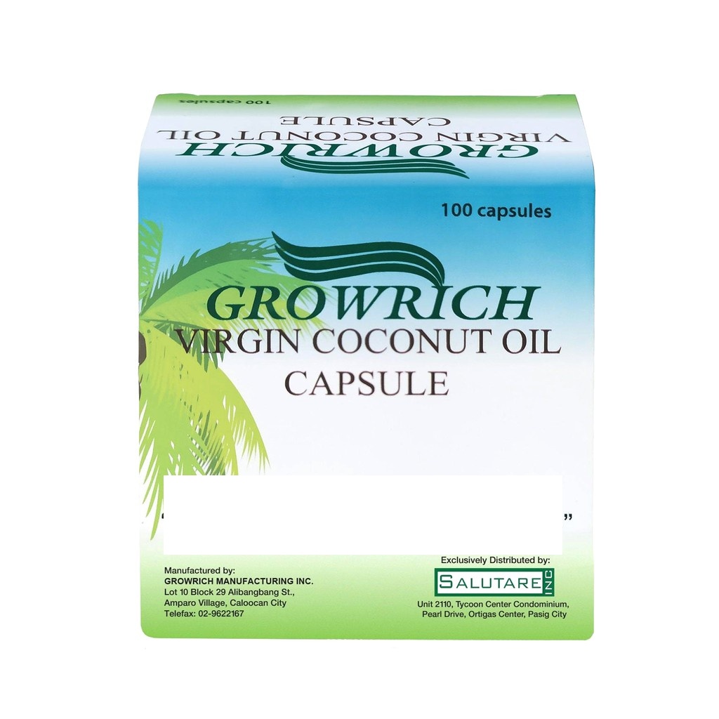 Growrich Virgin Coconut Oil Capsule 500mg Vco Capsules Box of 100 ...