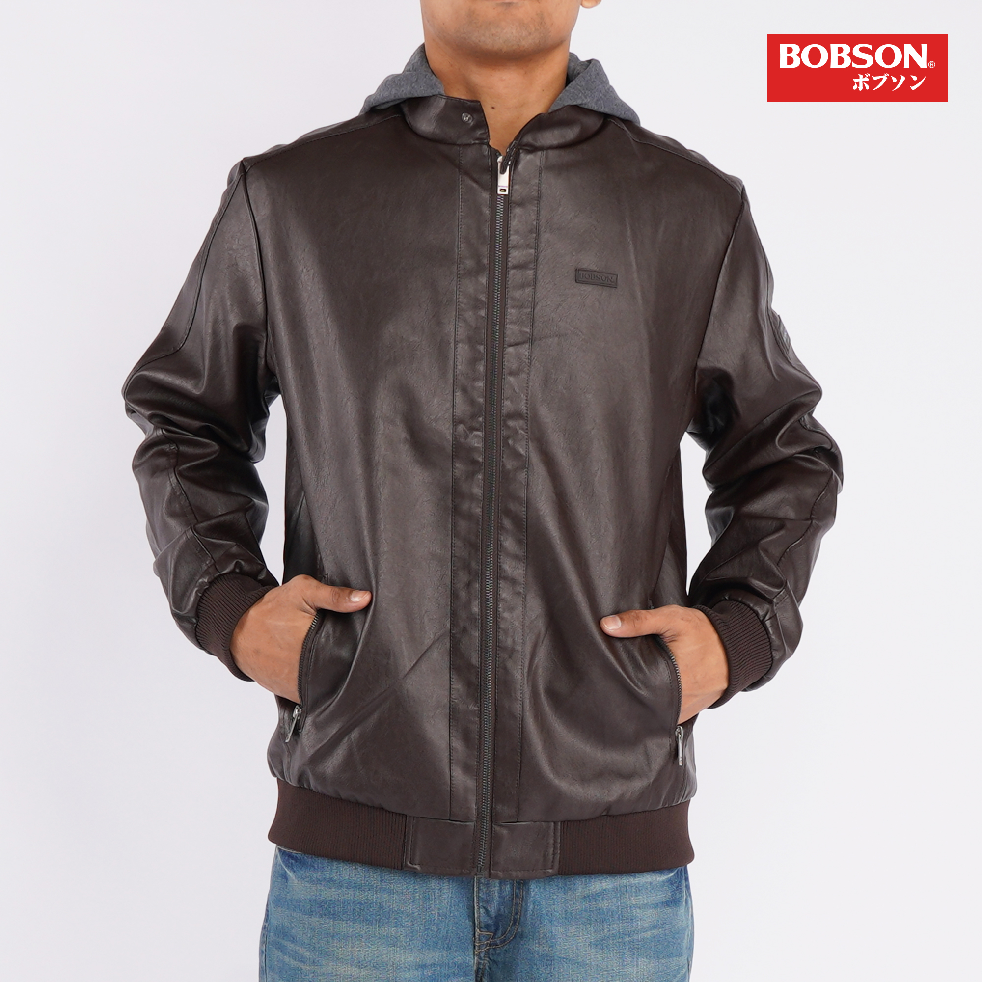 Bobson Japanese Men's Basic Leather Jacket for Men with Detachable Hood Trendy Fashion High ...