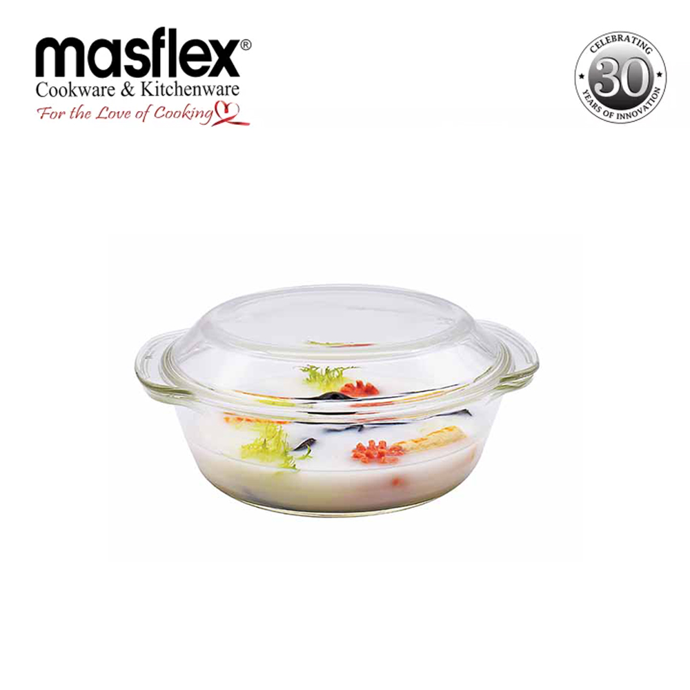 Masflex 1500 ml Borosilicate Glass Casserole with Cover L 23.4 cm x W ...