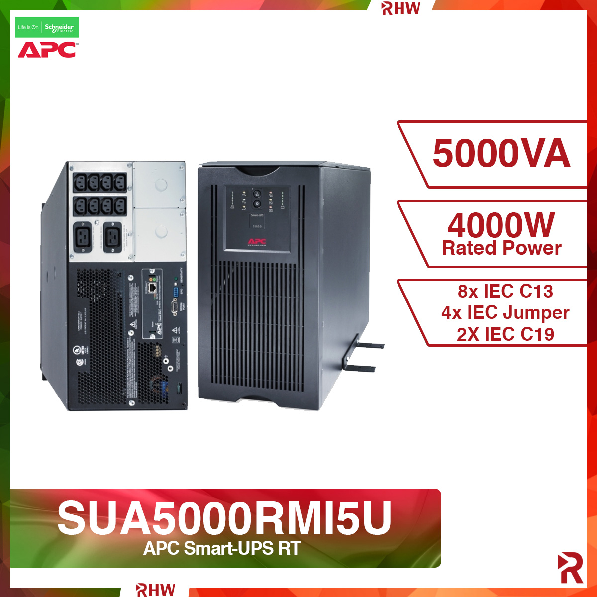 APC SUA5000RMI5U Smart-UPS 5000VA 230V Rackmount/Tower 4000W | Red ...