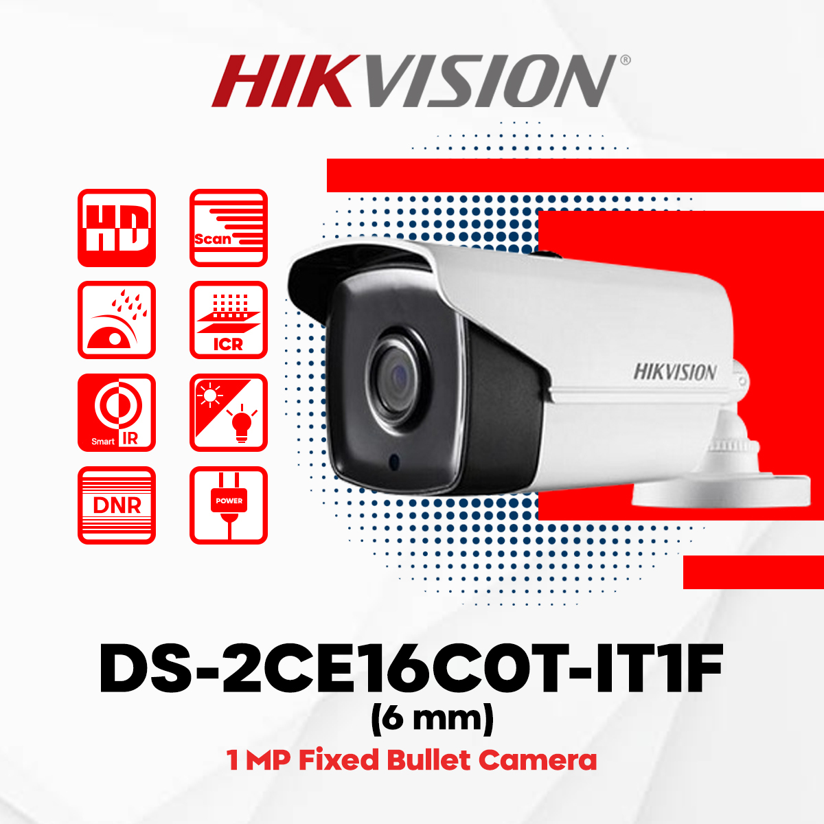 Hikvisio DS-2CE16C0T-IT1F HD 720p EXIR Bullet Camera with 6mm lens ...