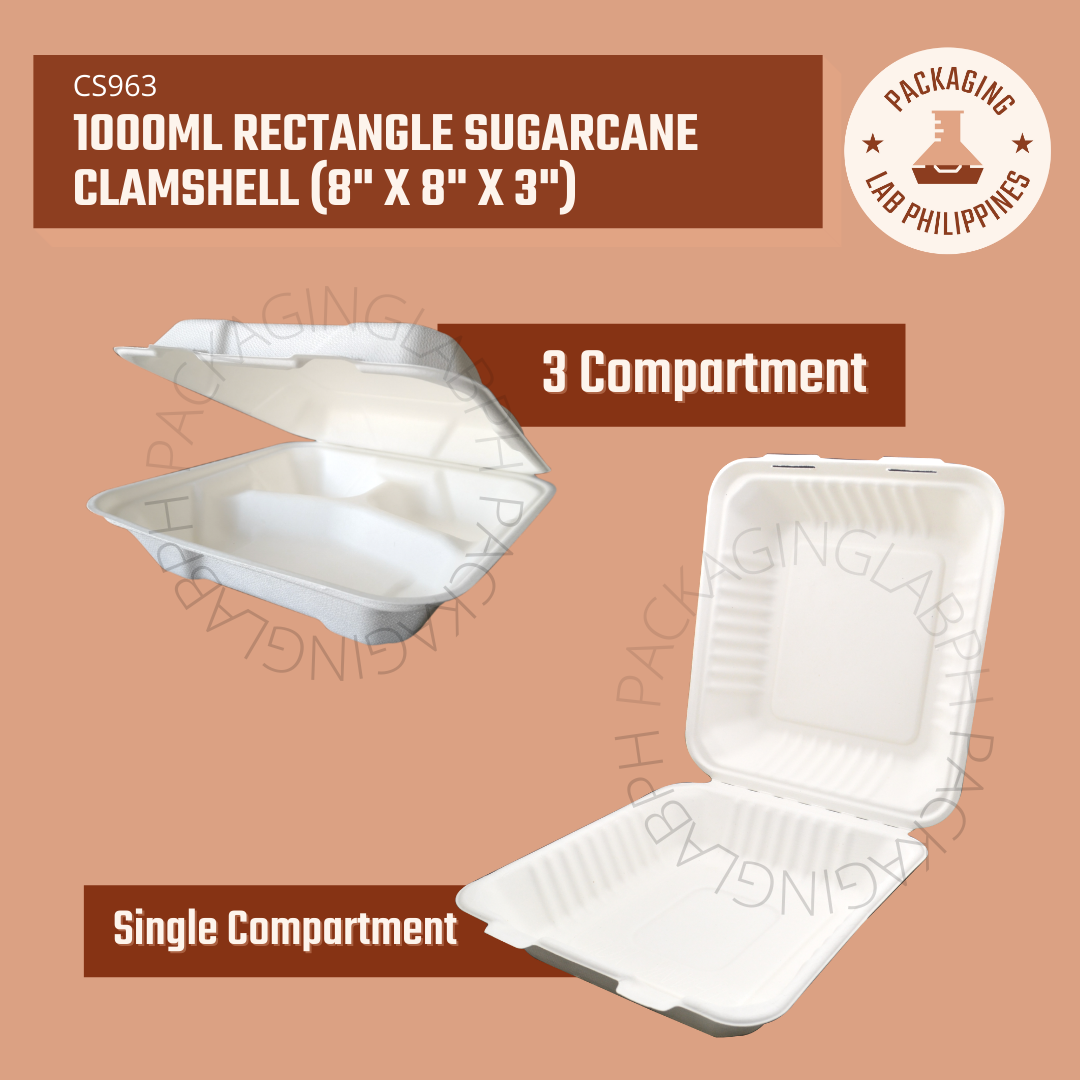 [10pcs] 1000ml Clamshell Sugarcane Bagasse box with Single Compartment ...