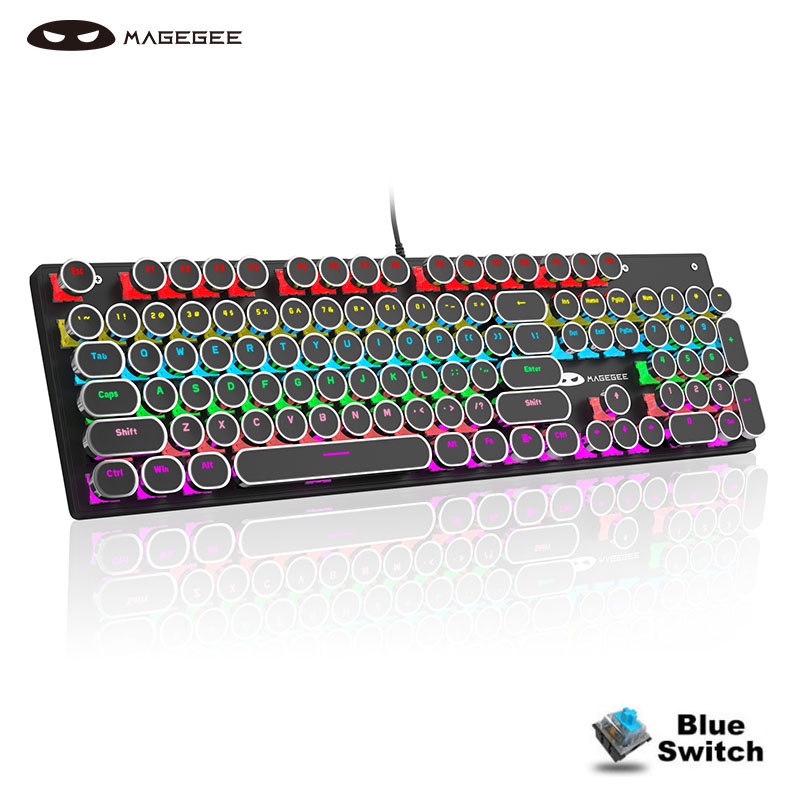 【NEW】 MageGee Cute Mechanical Gaming Keyboard Blue Switch Retro Punk ...