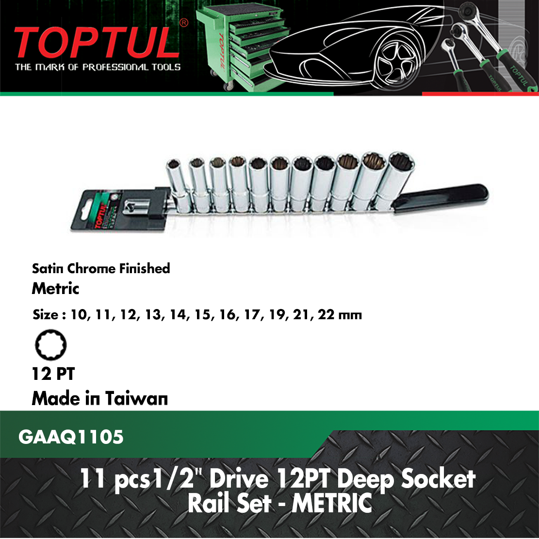 Toptul 11PCS 1/2"DR. 12PT Deep Socket Rail Set (GAAQ1105) | Lazada PH