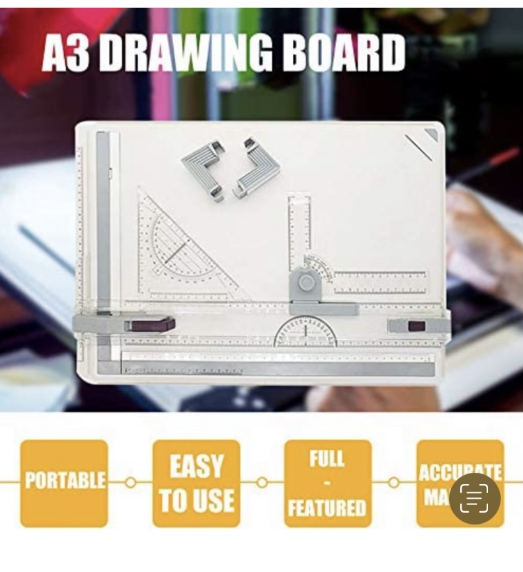 Drafting set with A3 drawing board, protractor , rulers with parallel ...