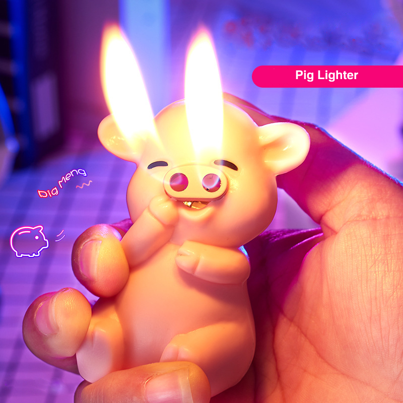 Cute Pig Lighter/Double-flame Lighter Nose Open Flame Refillable ...