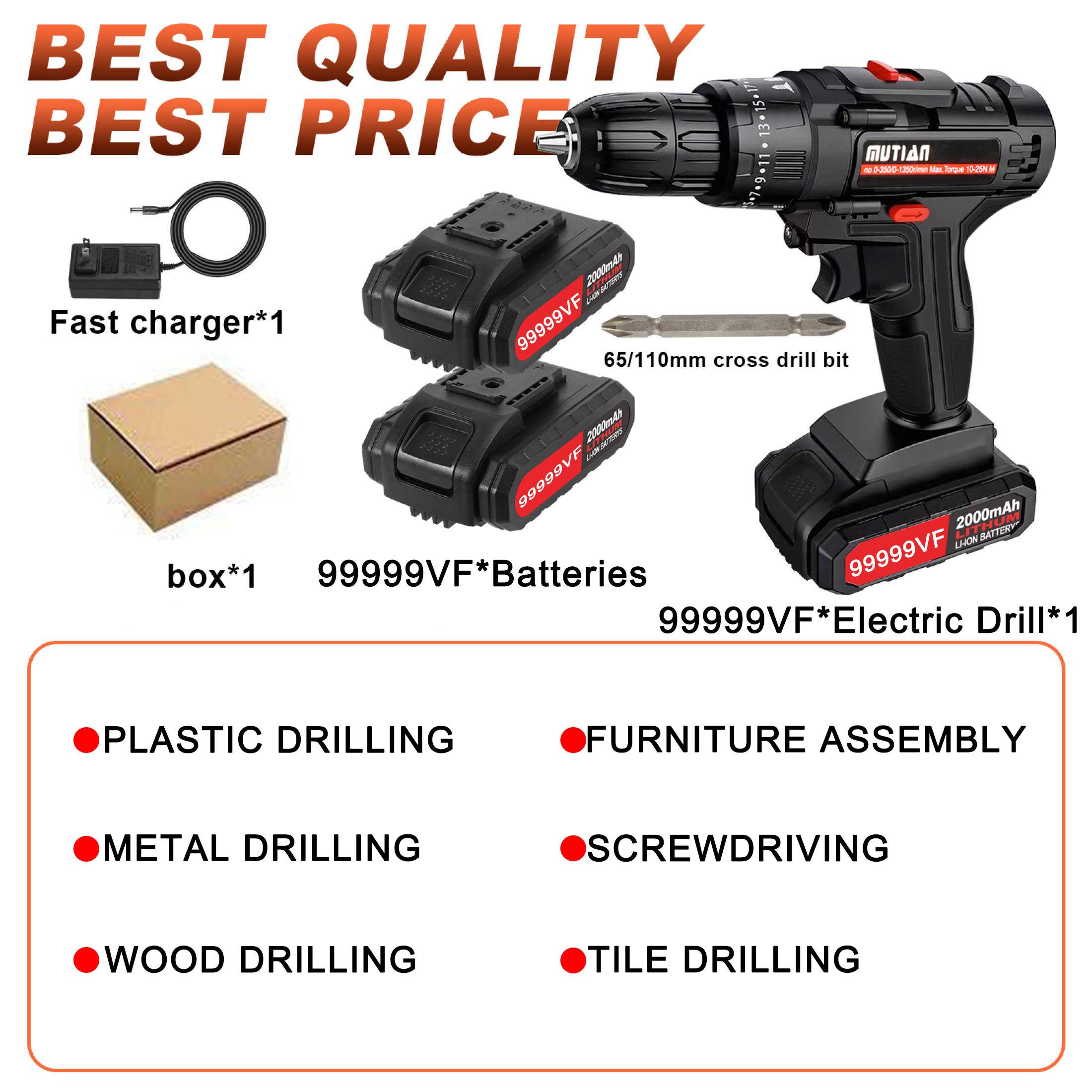 Cordless Electric Impact Drill Hammer Drill Percussion Drill Driver ...