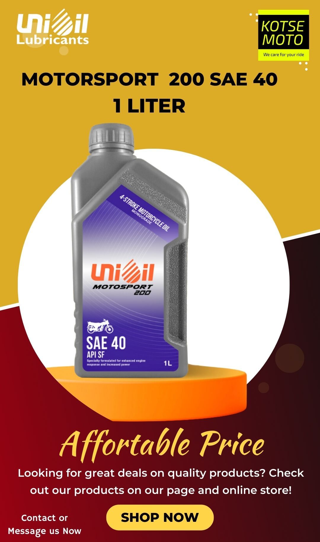 UNIOIL MOTOSPORT 200 SF SAE 40 MINERAL MONOGRADE 1 LITER | Lazada PH