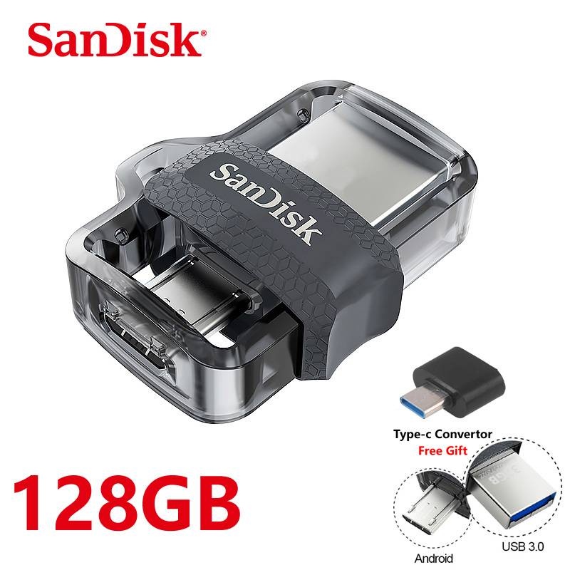 SanDisk Ultra 128GB D3 Dual Drive OTG USB Flash Drive m3.0 CLEAR USB ...