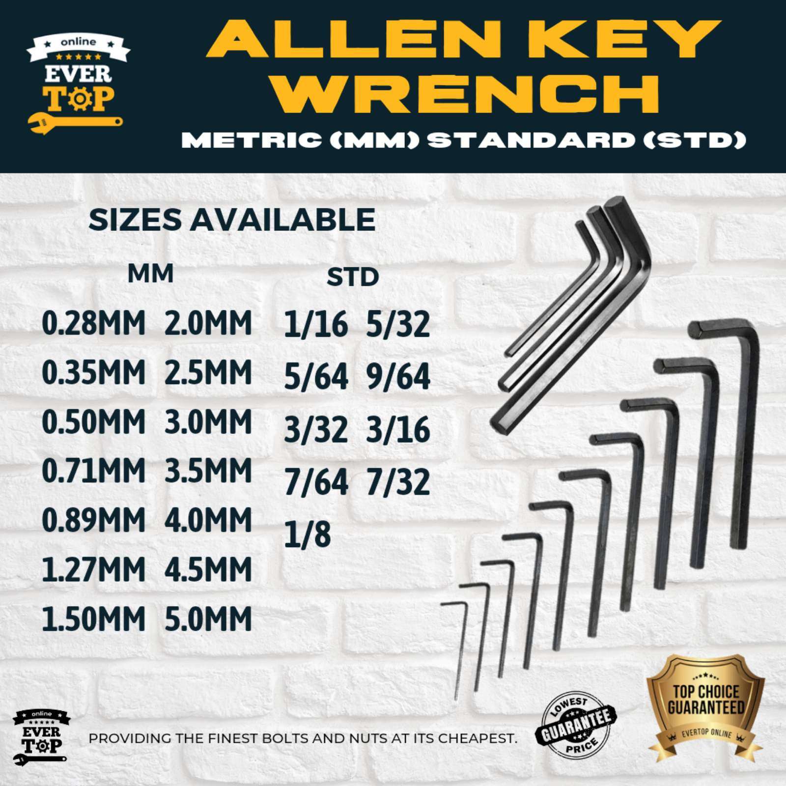 Standard Hex Key Chart