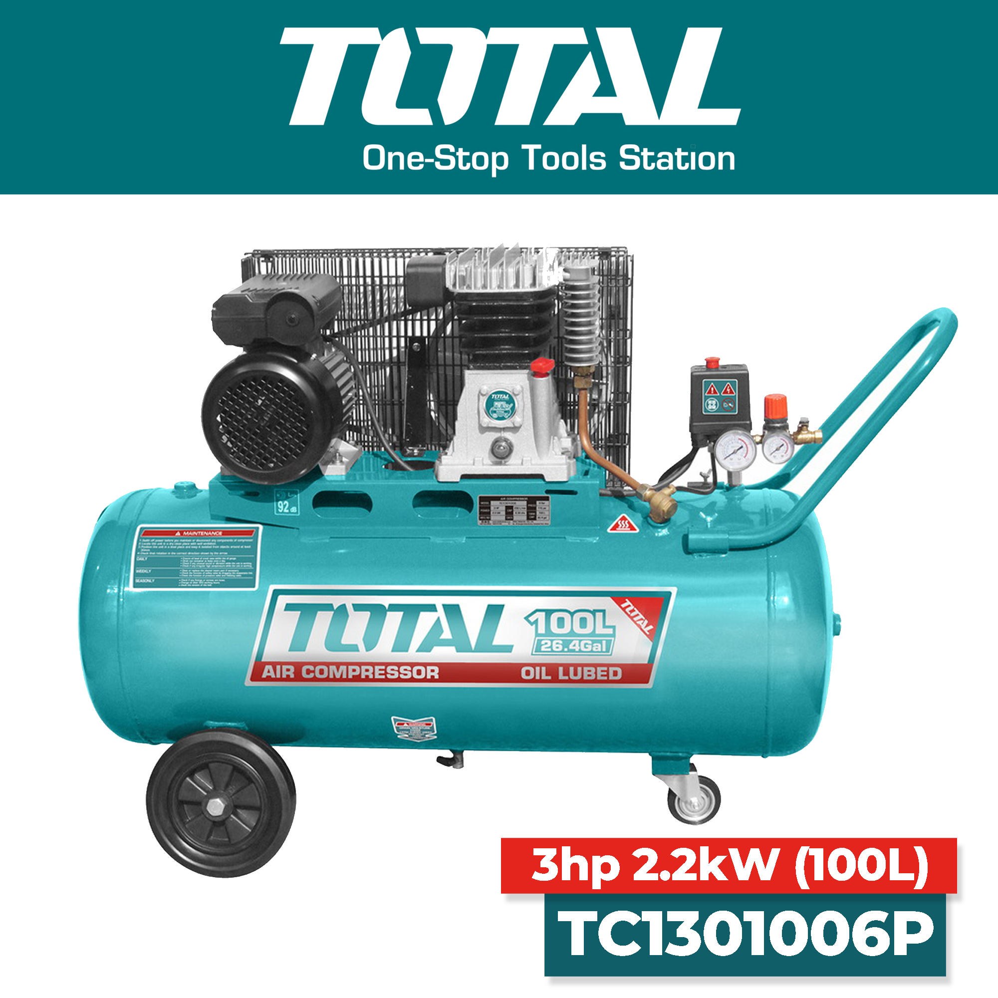 TOTAL Industrial Air Compressor 100L / 3HP (TC1301006P) | Lazada PH