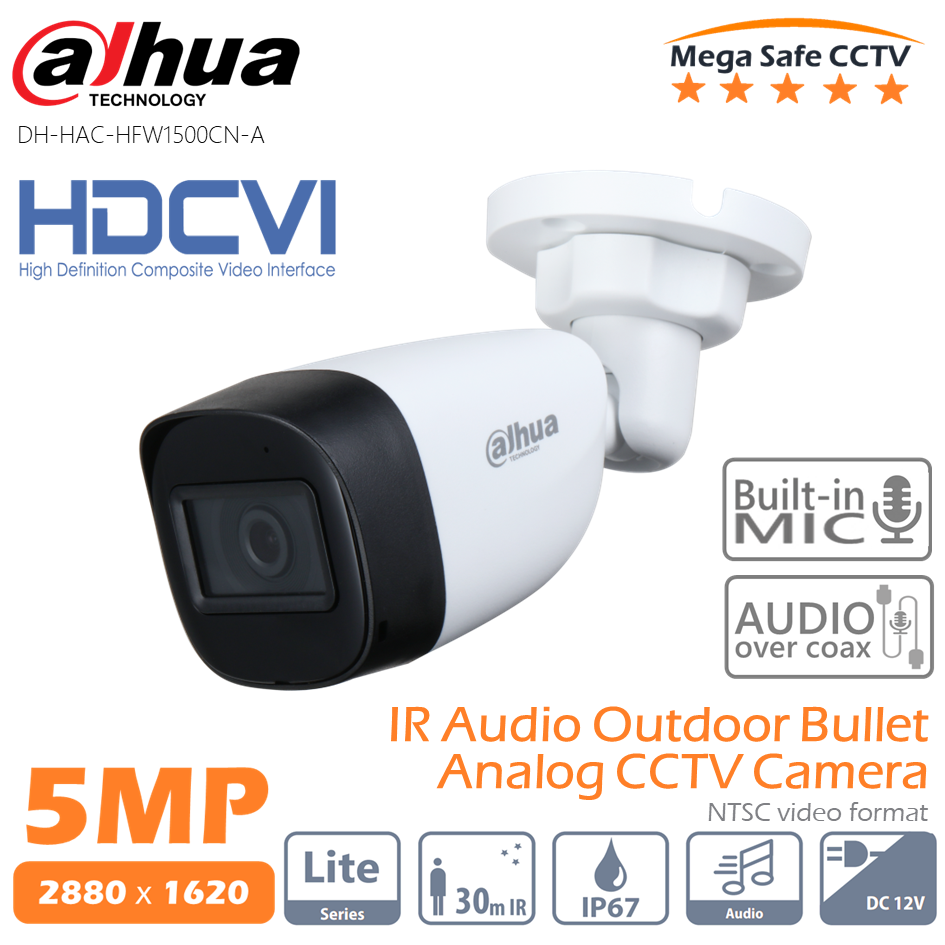Dahua 5MP Starlight IR Audio HDCVI Outdoor Bullet DC12V Analog CCTV Camera with Built-in Mic ...