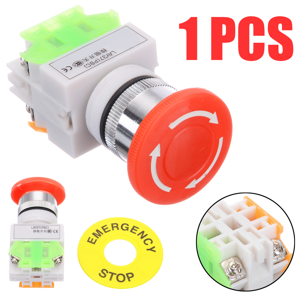 Red Mushroom Cap 1NO 1NC DPST Emergency Stop Push Button Switch AC 660V ...