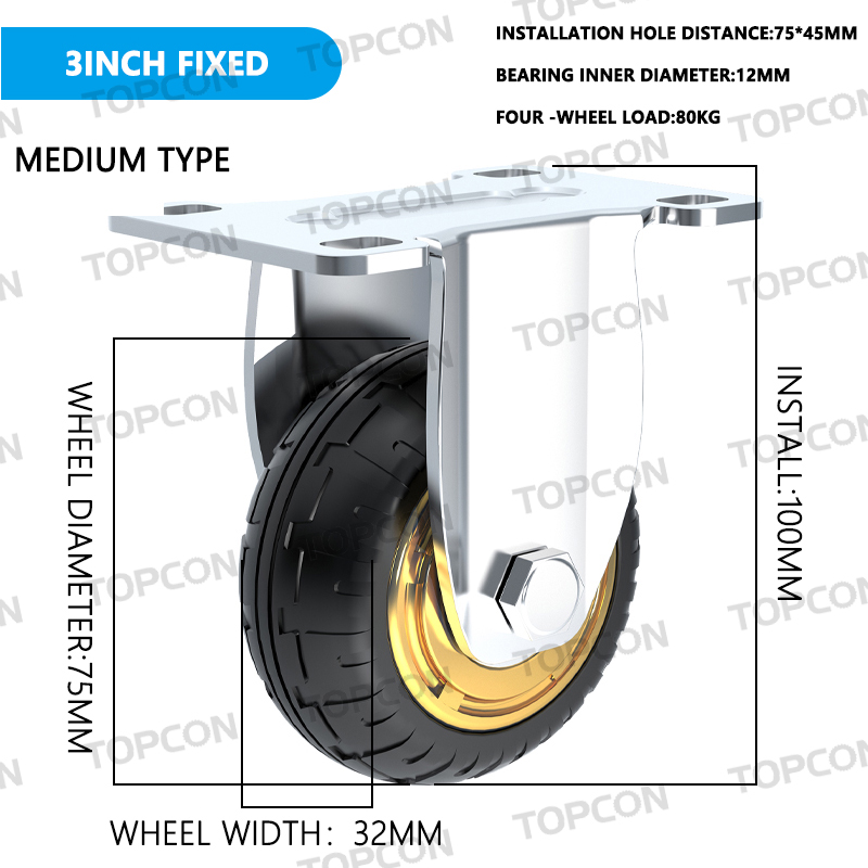 3/5/8 Inches Push Cart Wheel Heavy Duty Black Noise-Reducing Trolley ...