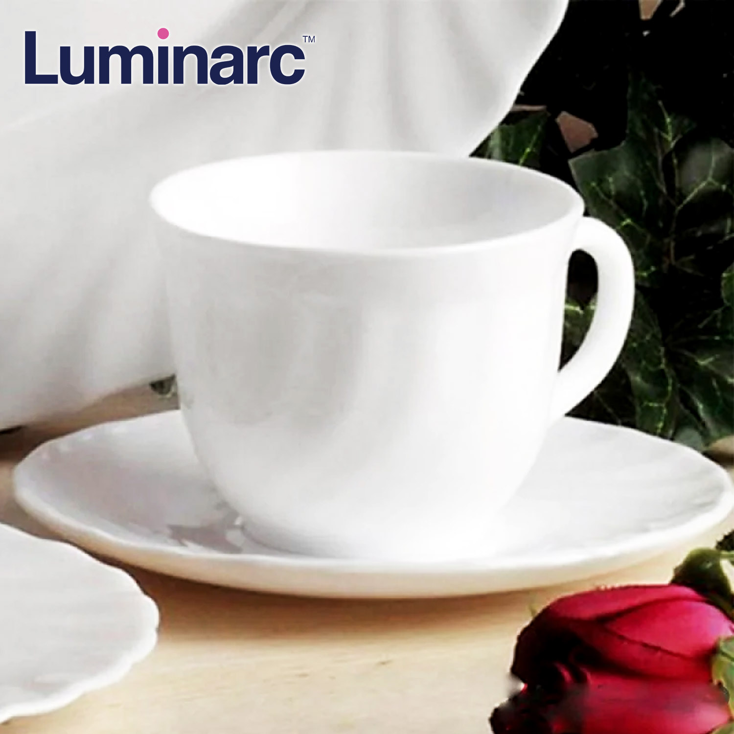 Luminarc Trianon 6 pairs 22cl White Coffee Cup and Saucer Set E8845 ...