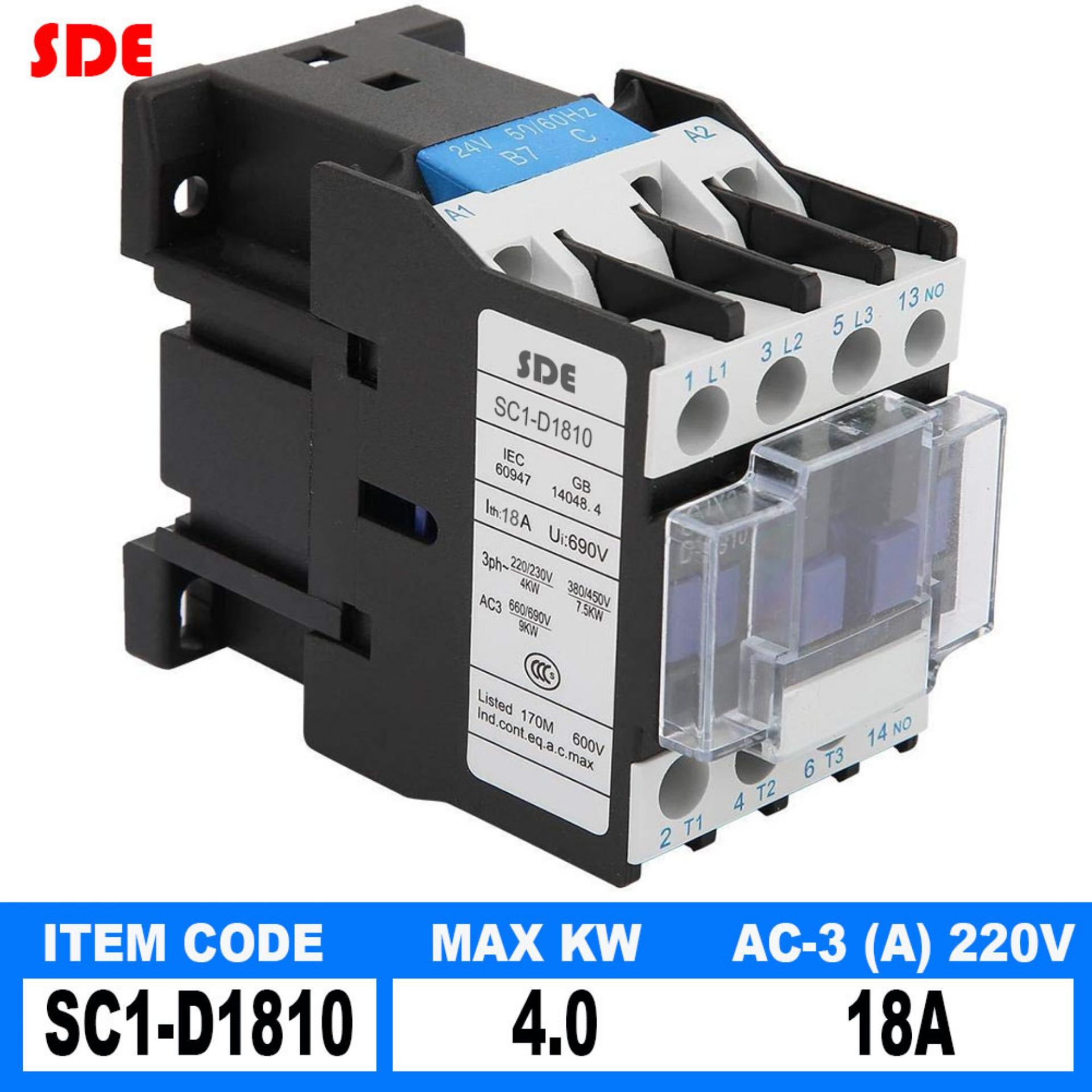 SDE SC1 Series Magnetic Contactor 18 Amp 4.0 kW Max 3 NO Main + 1 NO ...