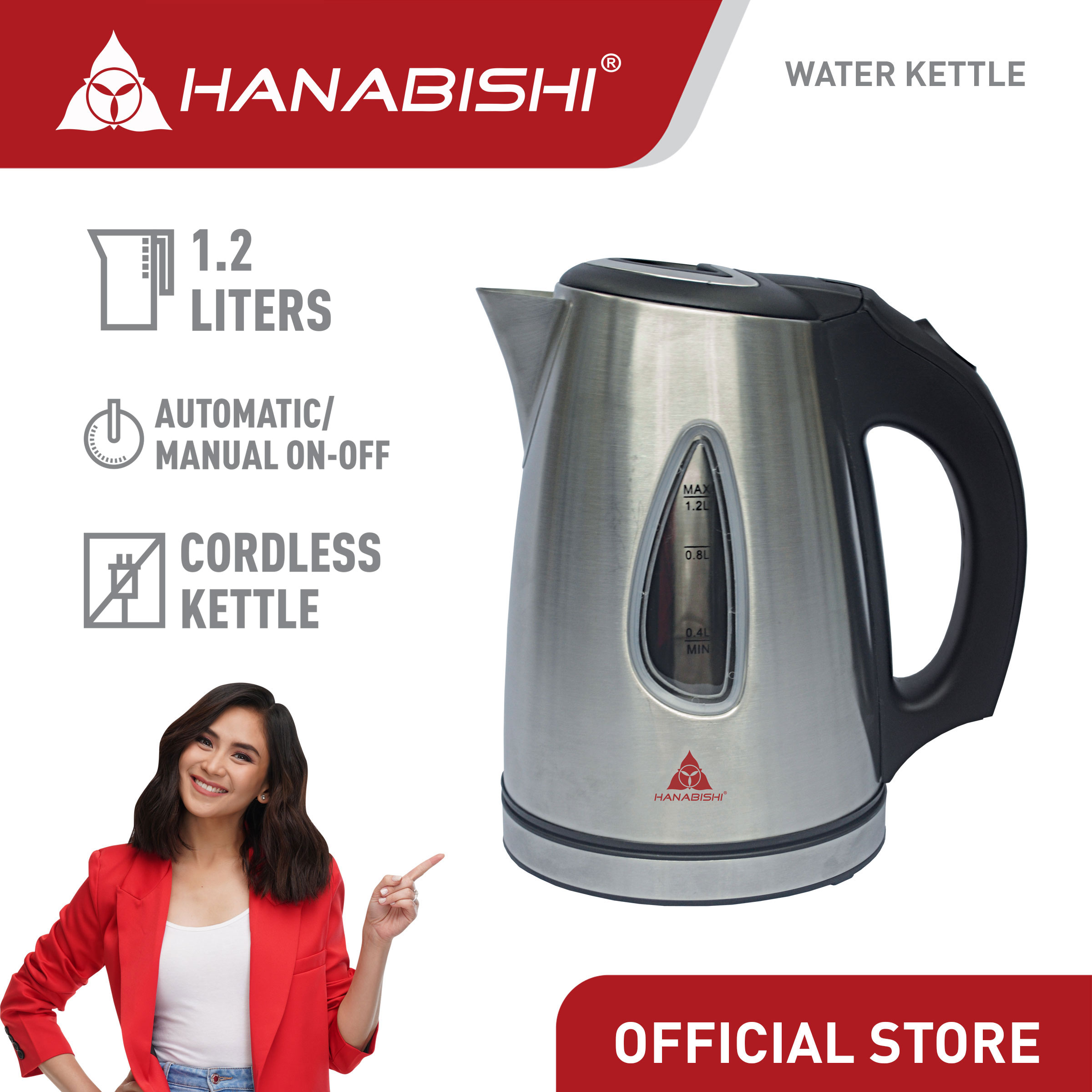 Hanabishi Water Heater Electric Kettle 1.2 L HWK - 112SS | Lazada PH