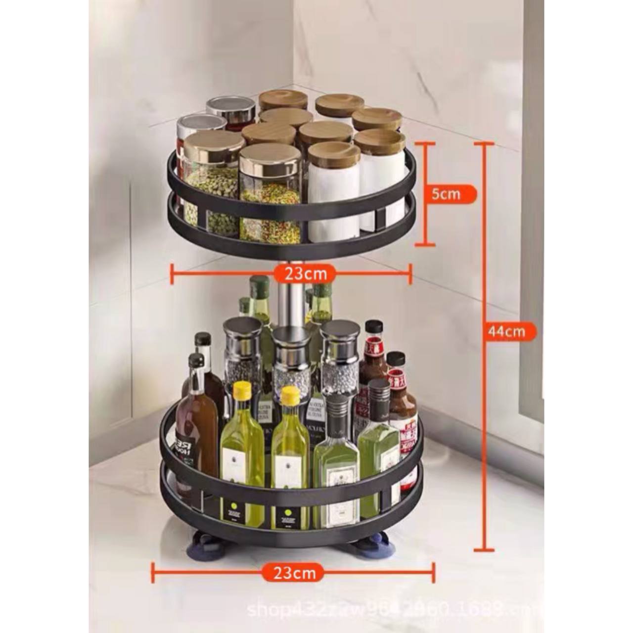 1/2/3 Tier 360° Rotatable Spice Rack Carbon Steel Kitchen Organizer ...