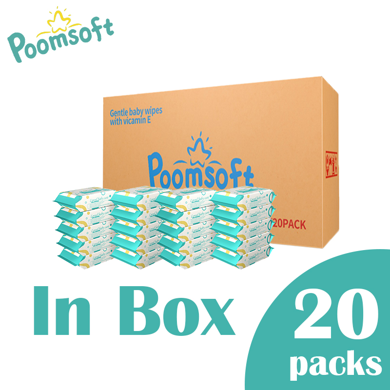 Poomsoft 80 Pcs Alcohol-Free Unscented Baby Wipes Wet Tissue Wipes In ...