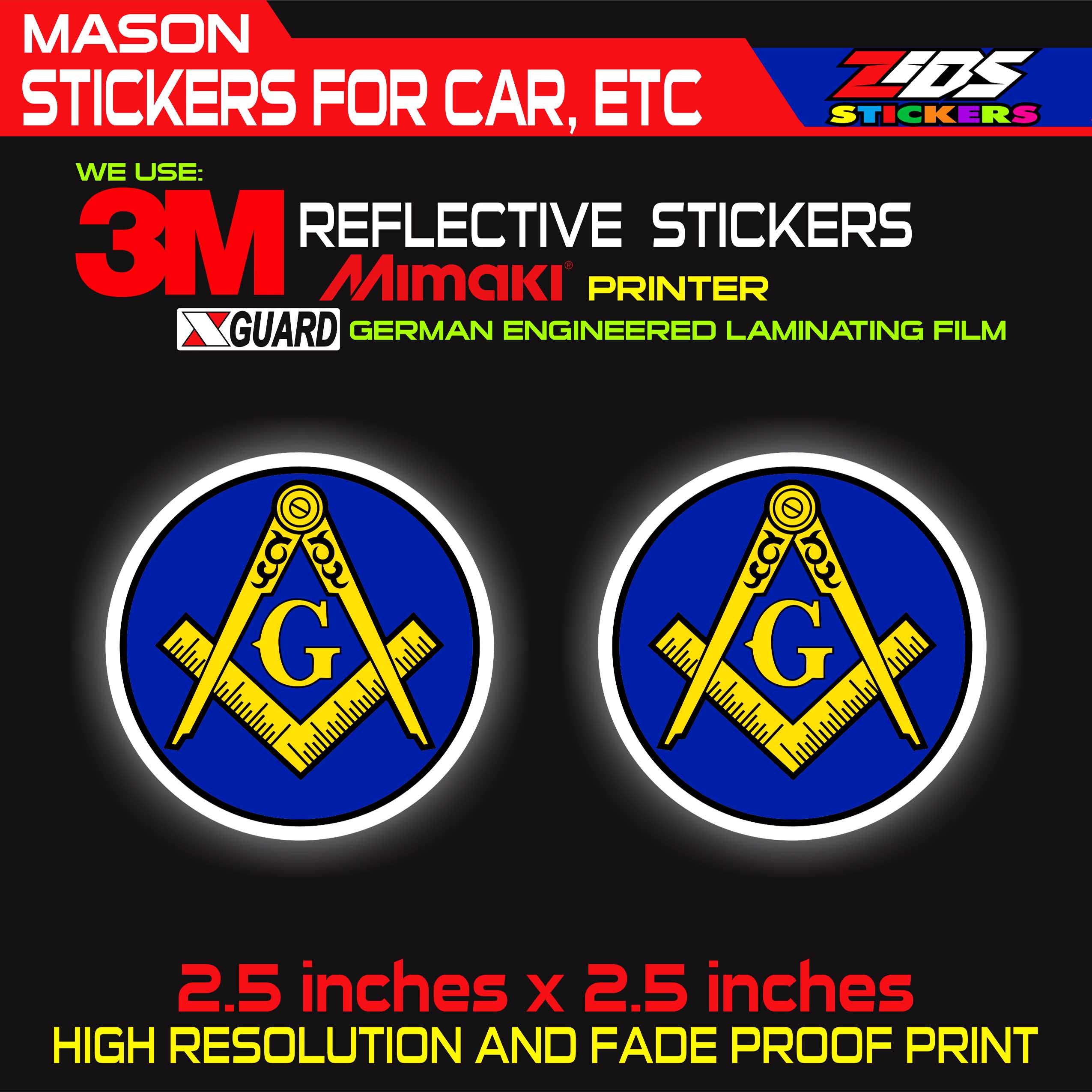 mason freemason logo 3M reflective printed laminated sticker for cars ...