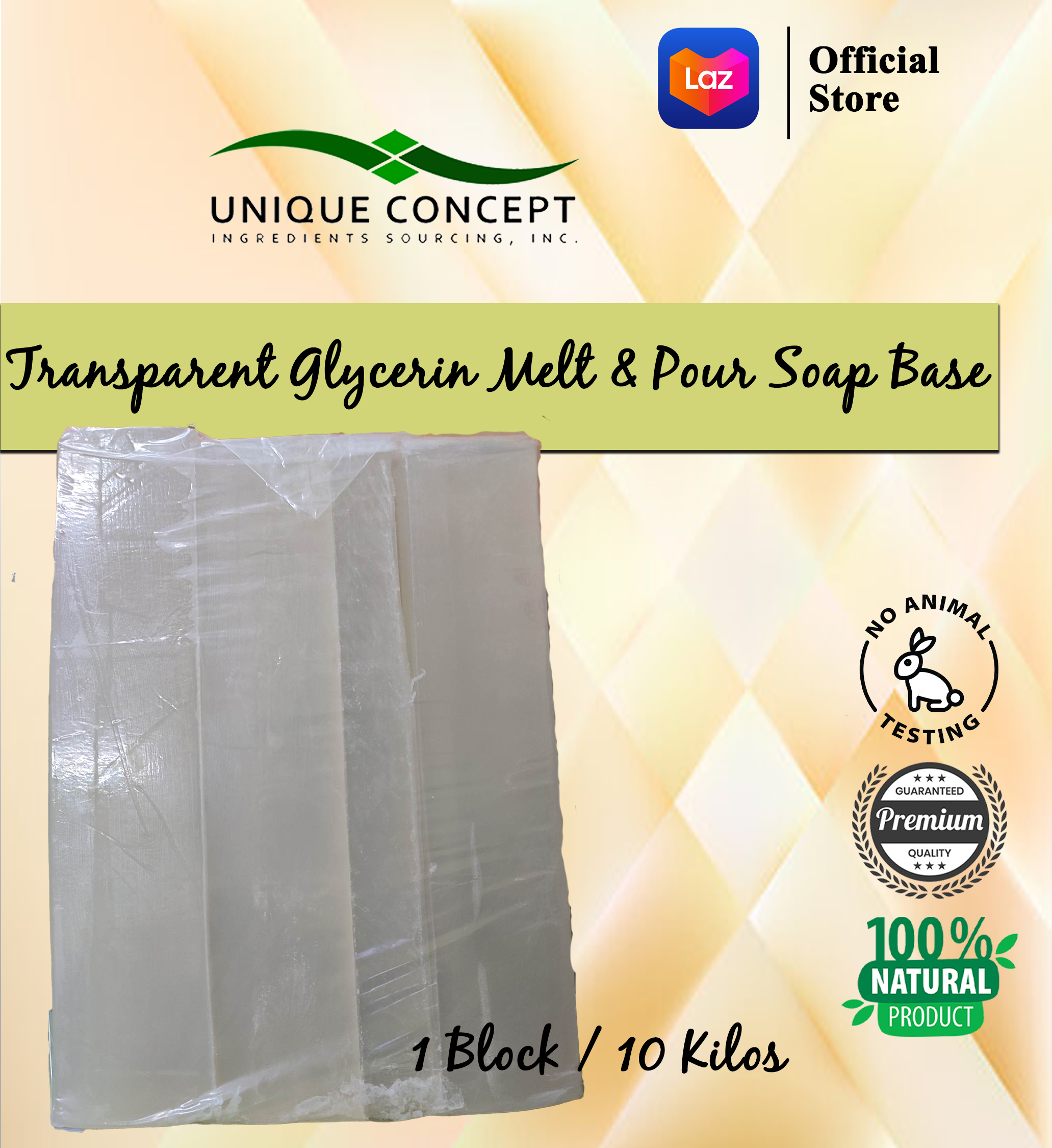 Transparent Glycerin Melt and Pour Soap Base / 160 Per Kilo / Total of 10 Kilos in 1 Block ...