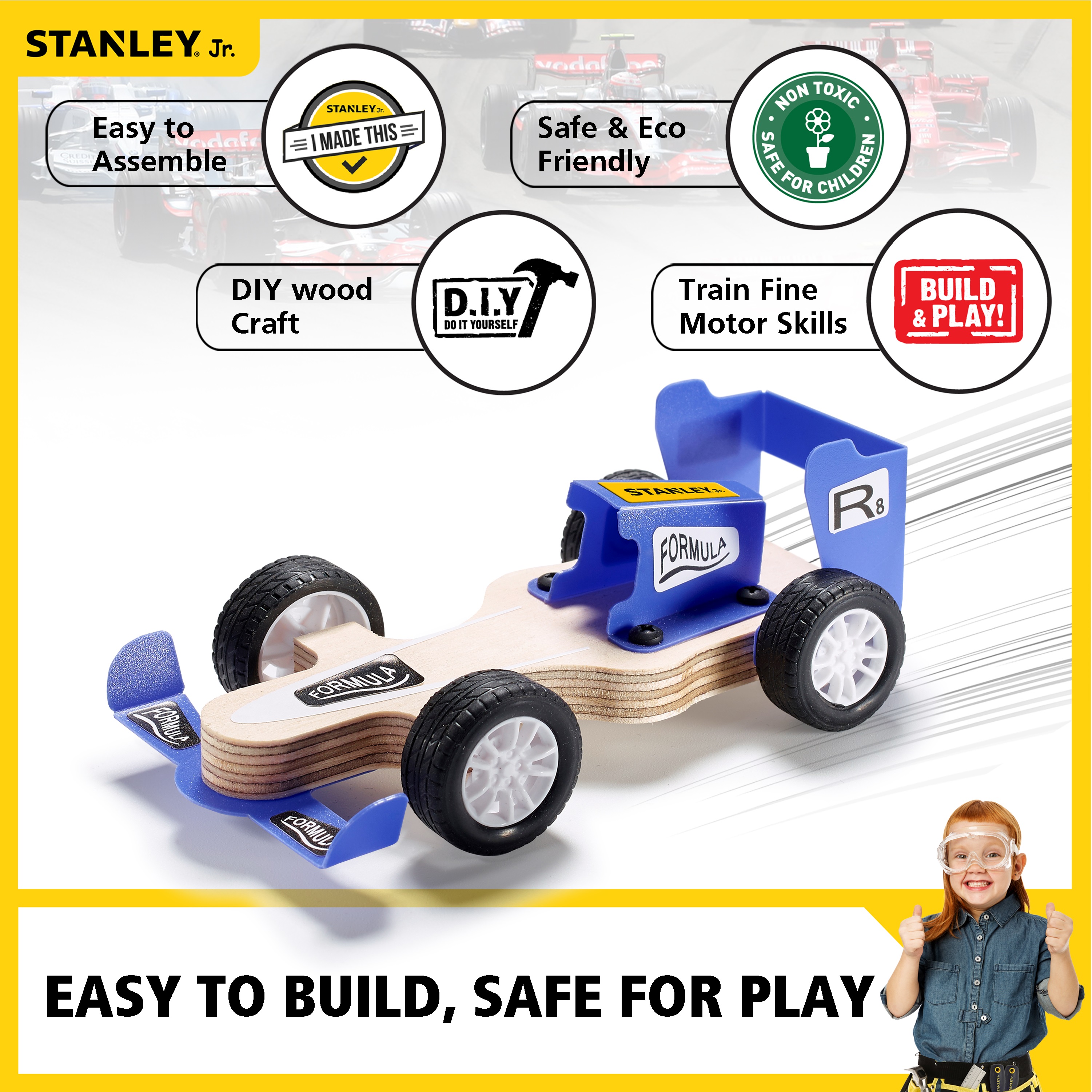 STANLEY Jr. | Mini Formula Racing Car Assembly Kit (Wooden) - DIY ...