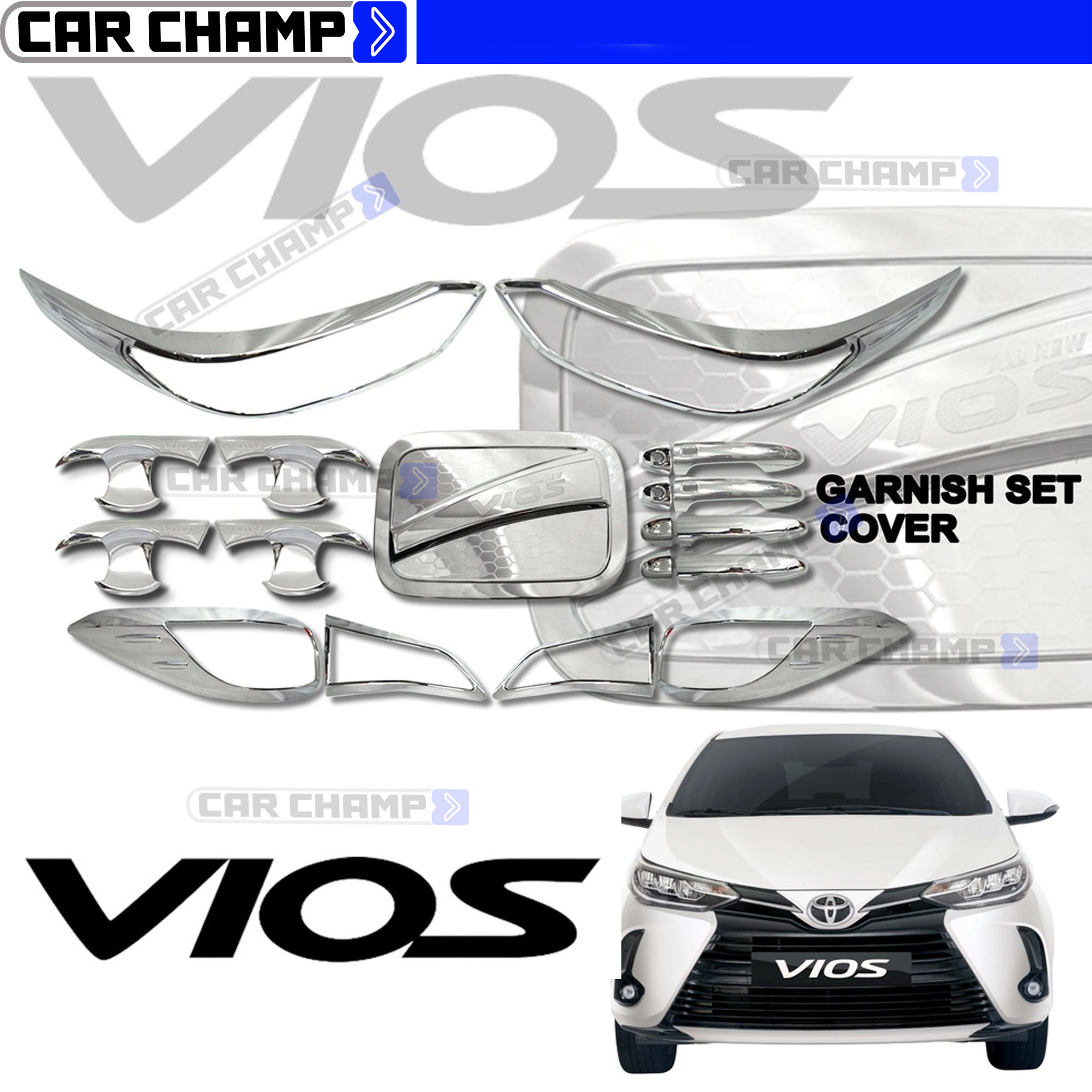 Toyota Vios Prime E 2018 to 2024 Combo Set Garnish Cover CHROME 2020 ...