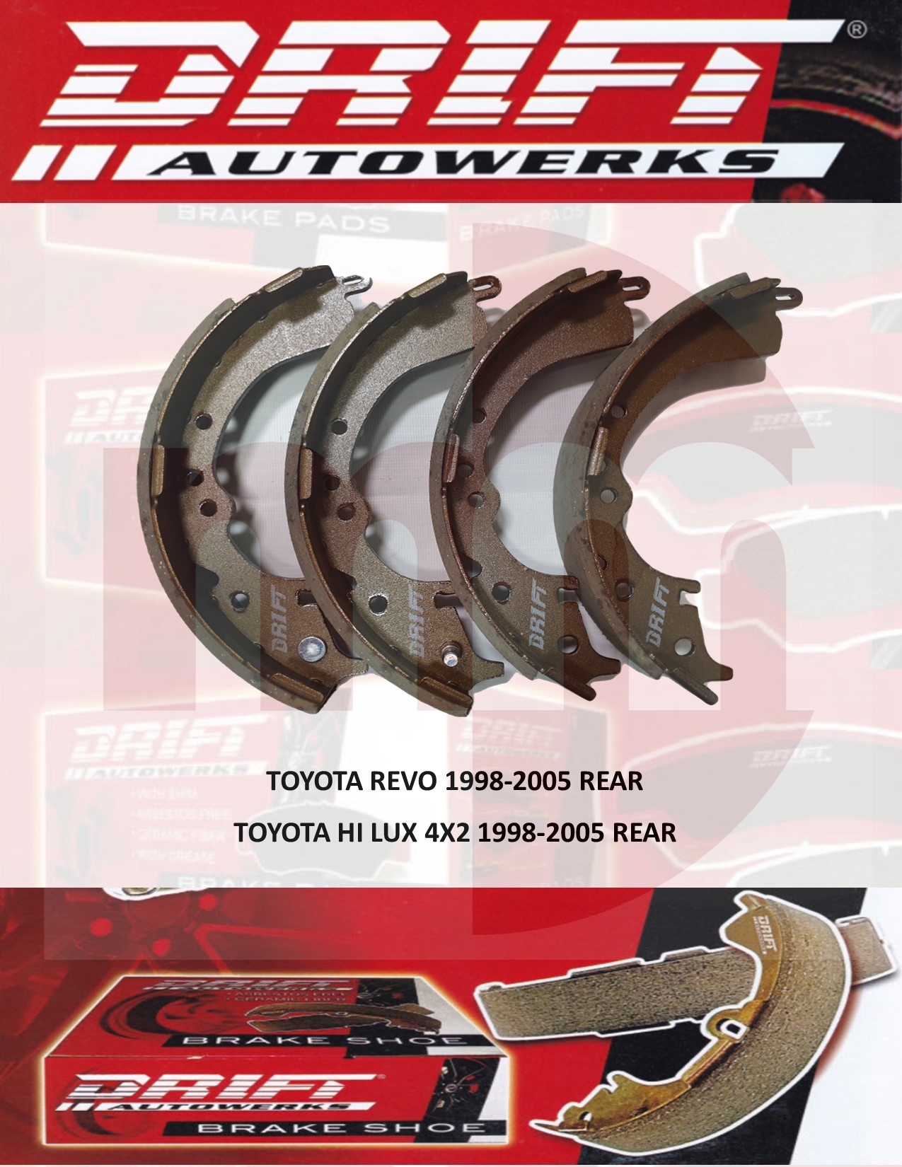 DRIFT AUTOWERKS Brake Shoe for Toyota Revo 1998-2005 / Hi Lux 4x2 1998 ...