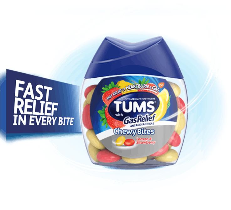 Tums with Gas Relief Antacid Chewy Bites Lemon & Strawberry 28 Chewable ...